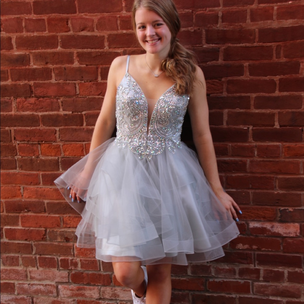 Silver Rhinestone Formal/Homecoming Dress - Gem